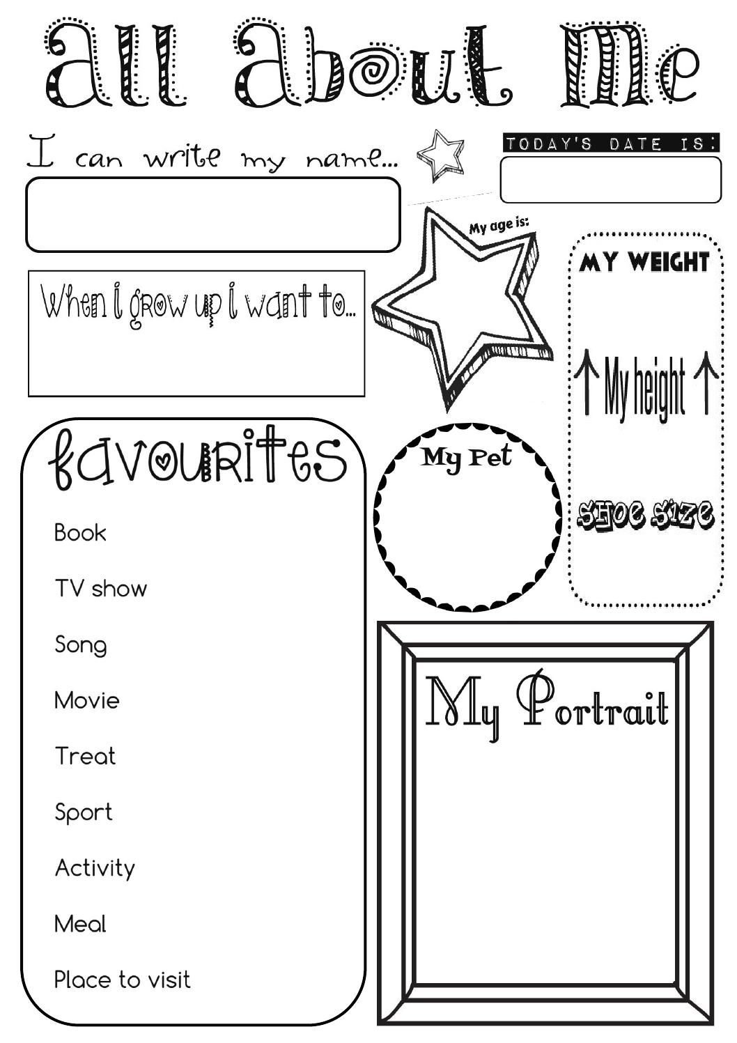 All About Me Printable Activity All About Me Worksheets All About Me Printable Activity All About Me Worksheets