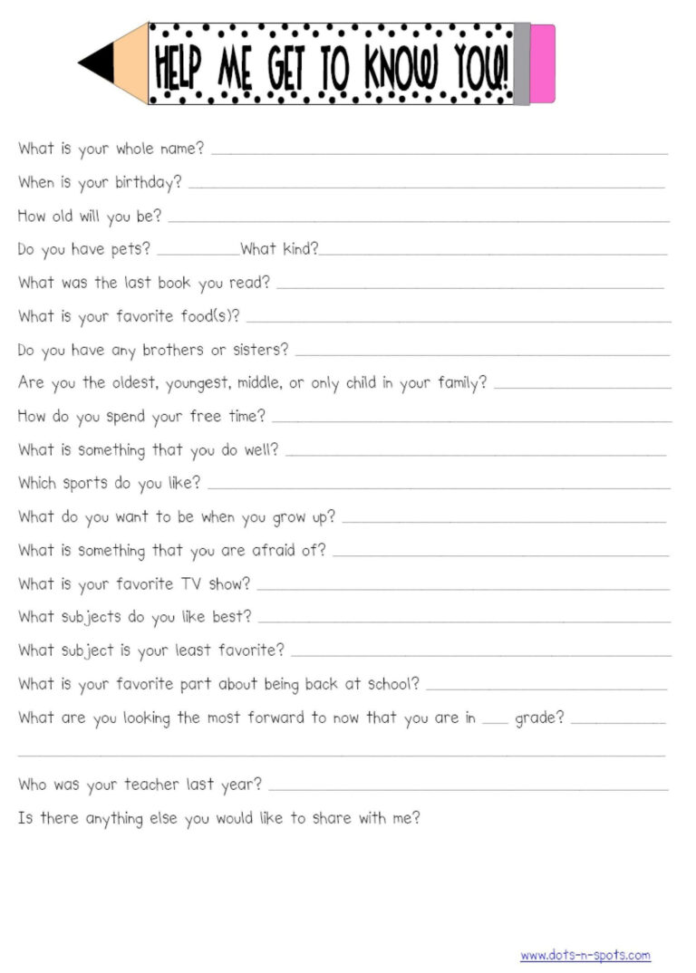 Getting To Know You Worksheet | All About Me Worksheets