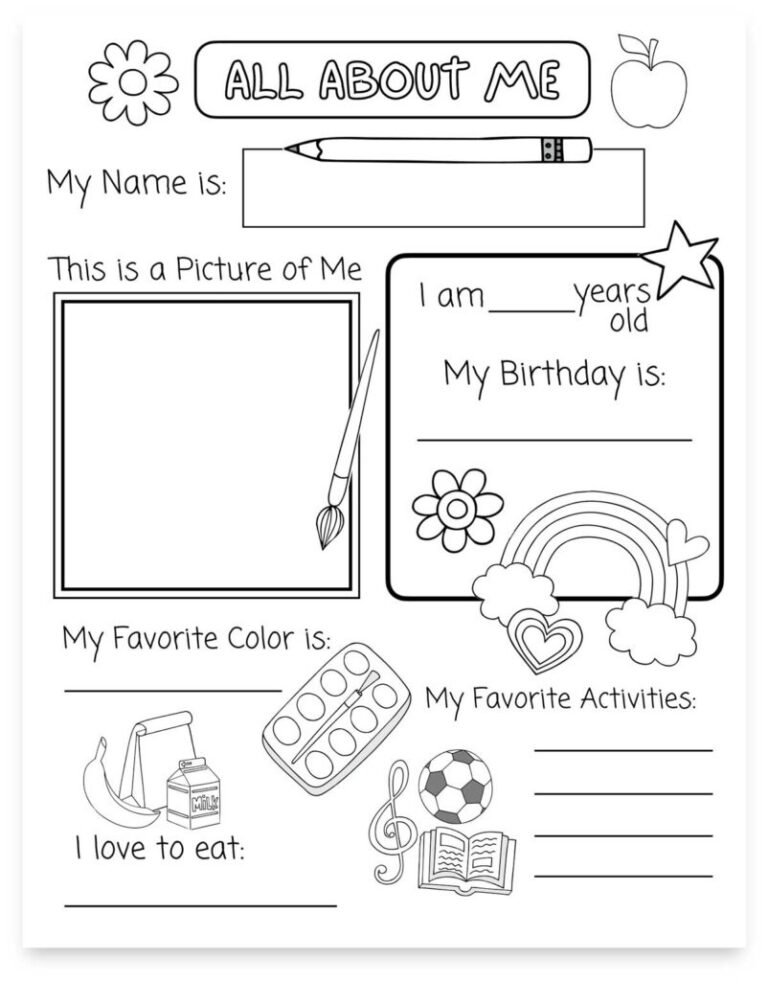 All About Me Worksheet For Kindergarten | All About Me Worksheets
