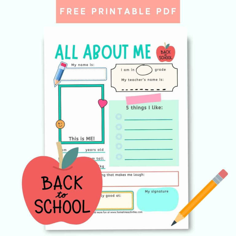 All About Me Back To School Worksheet Free | All About Me Worksheets