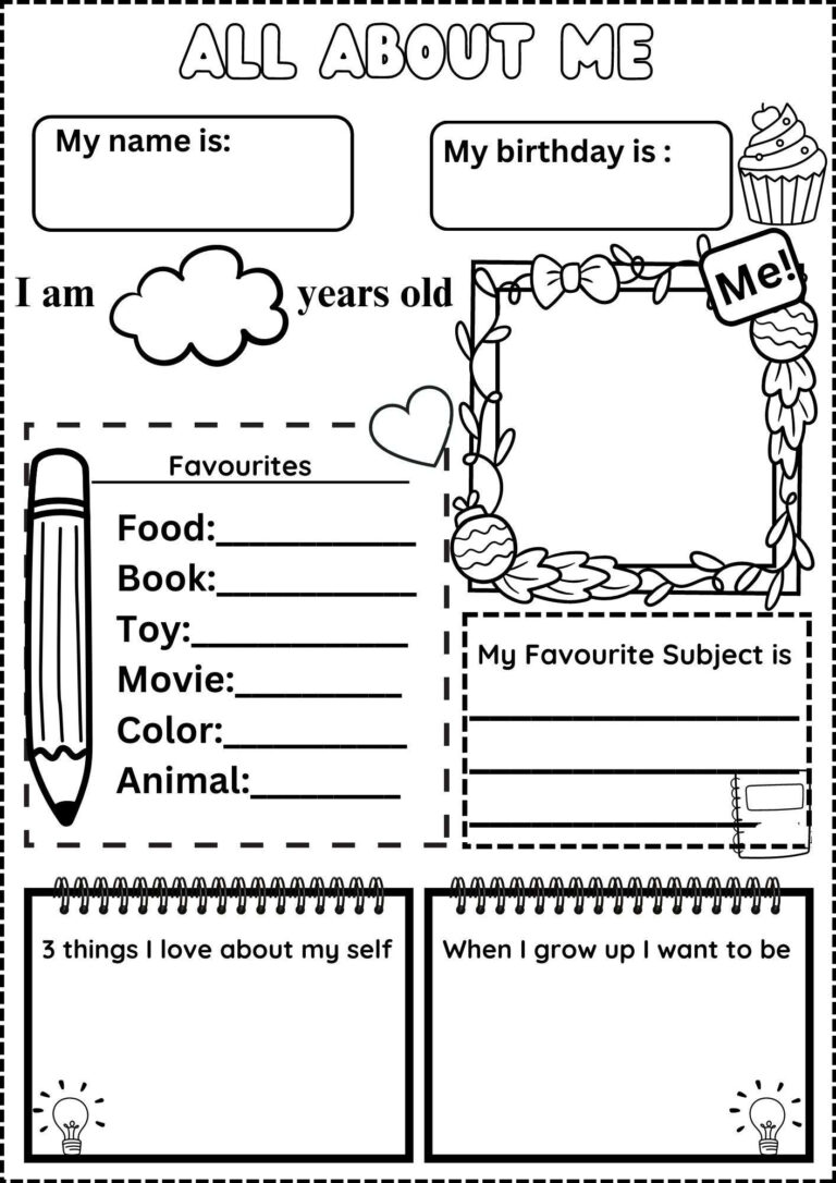 All About Me Free Printable Worksheet | All About Me Worksheets
