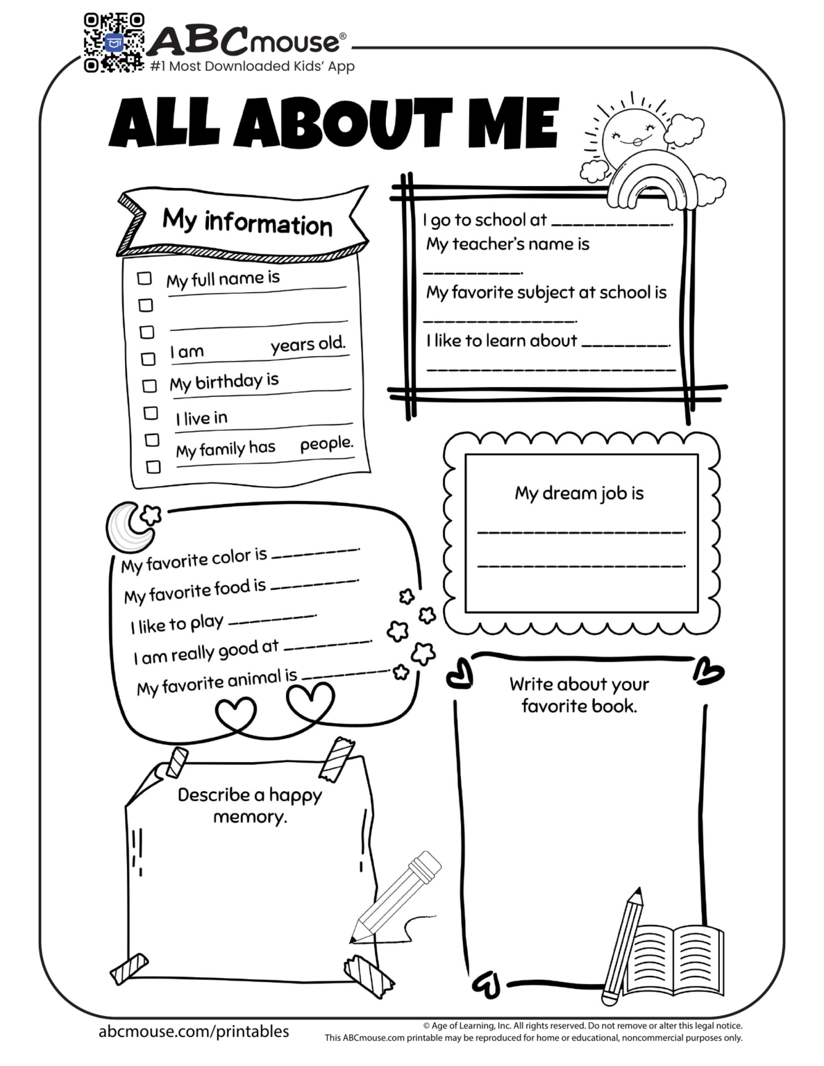 Back To School All About Me Worksheet | All About Me Worksheets